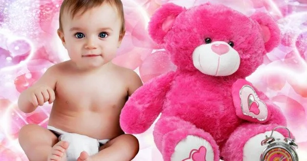 Child's Love - Cute Baby With Pink Teddy